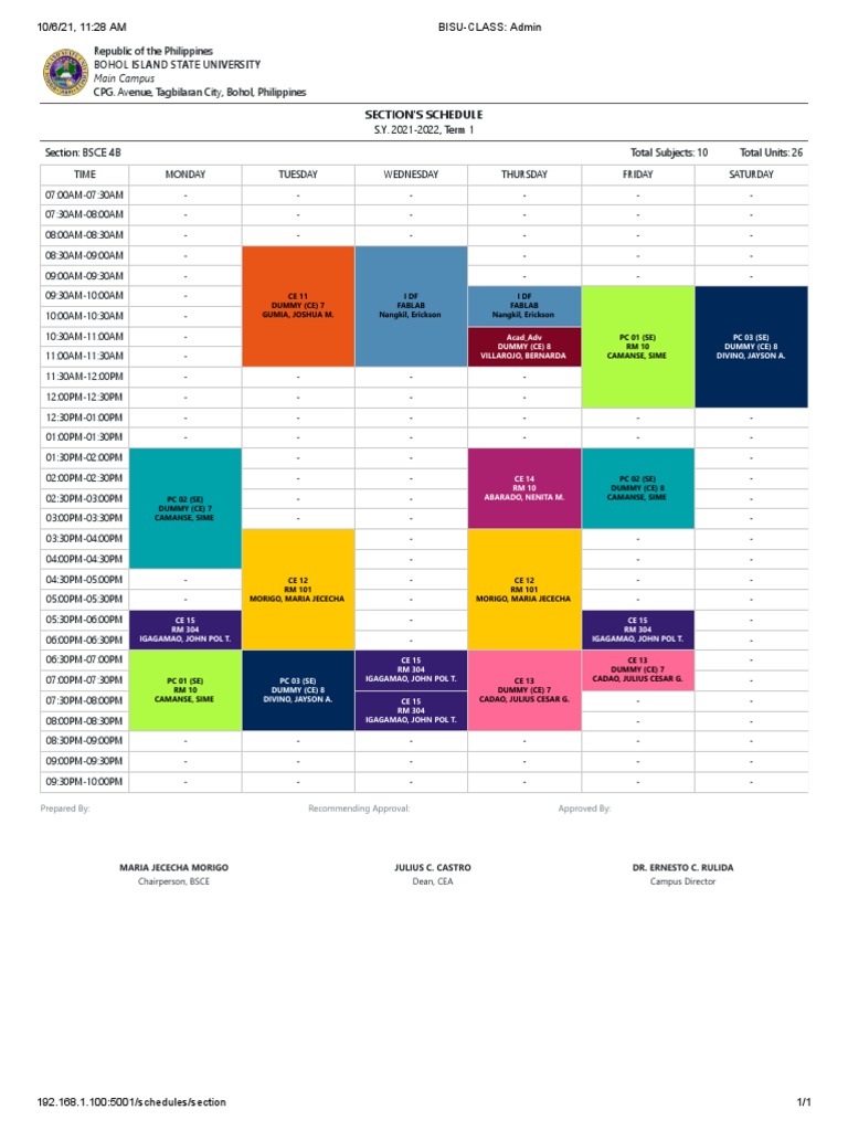 BSCE 4B Class Schedule | PDF