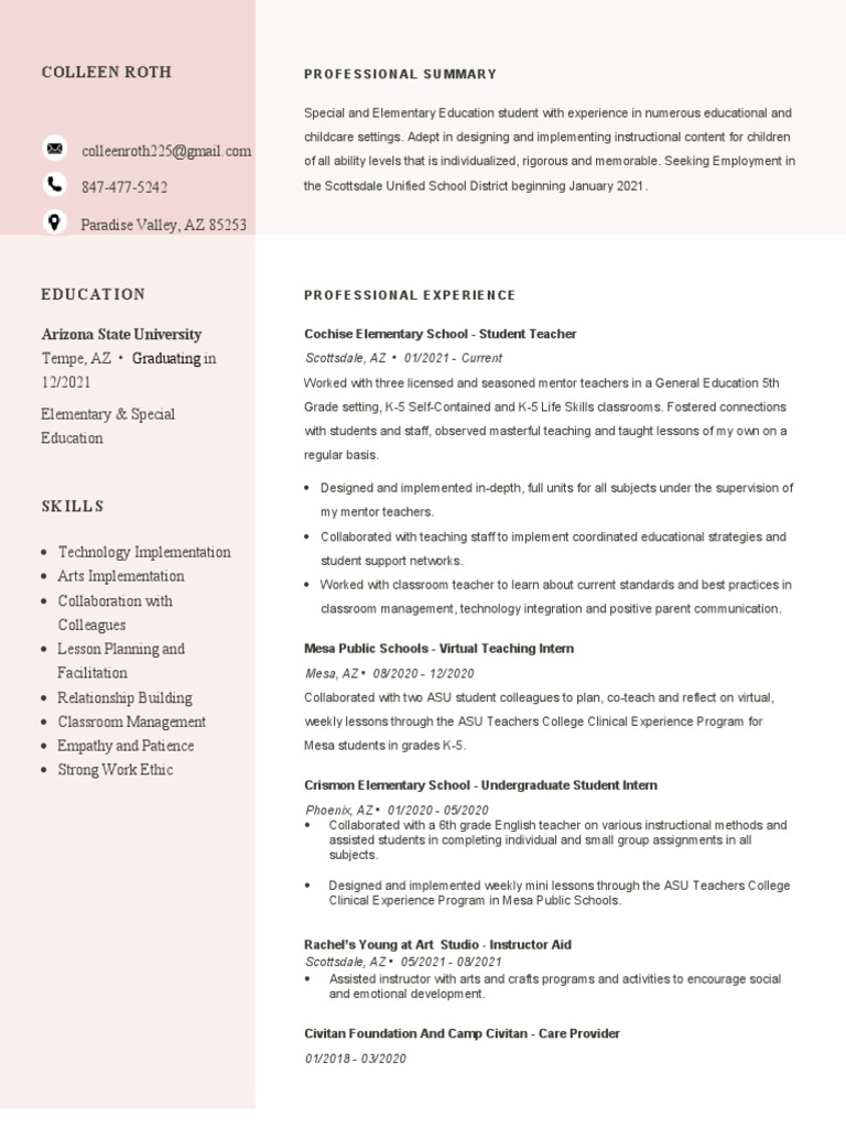 Colleen Roth Resume TR | PDF | Teachers | Mentorship