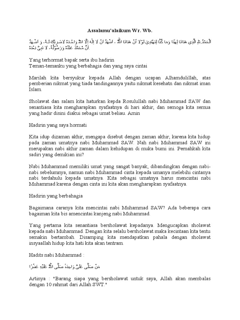 Teks Pidato Cinta Kepada Nabi Muhammad (Singkat) | PDF | Agama ...
