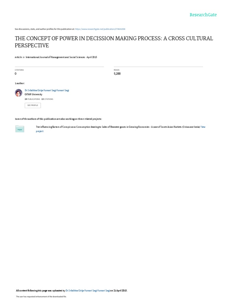 The Concept of Power in Decission Making Process: A Cross Cultural ...