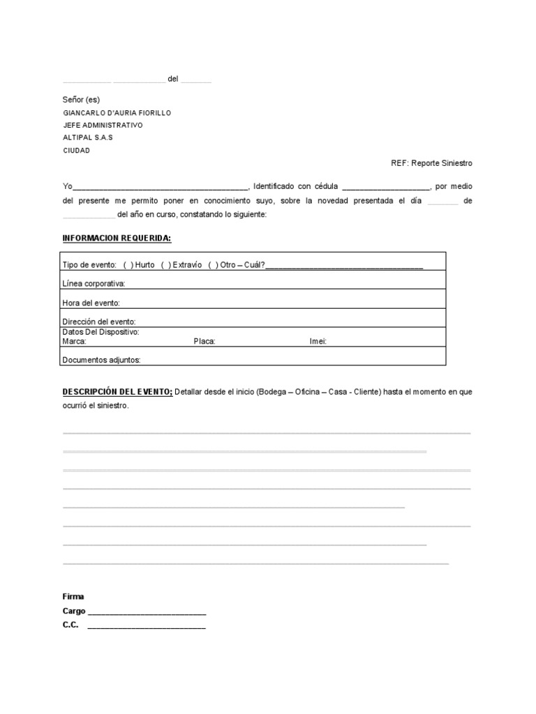 Formato Siniestros | PDF
