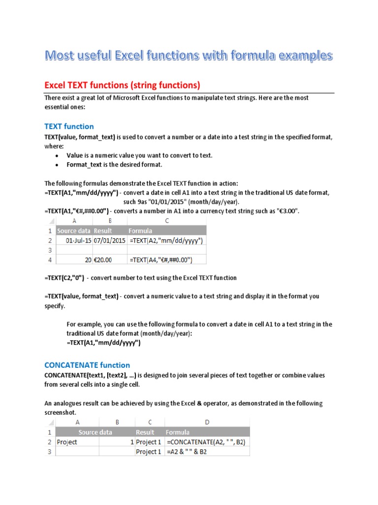 Most Useful Excel Functions | PDF | Microsoft Excel | Database Index