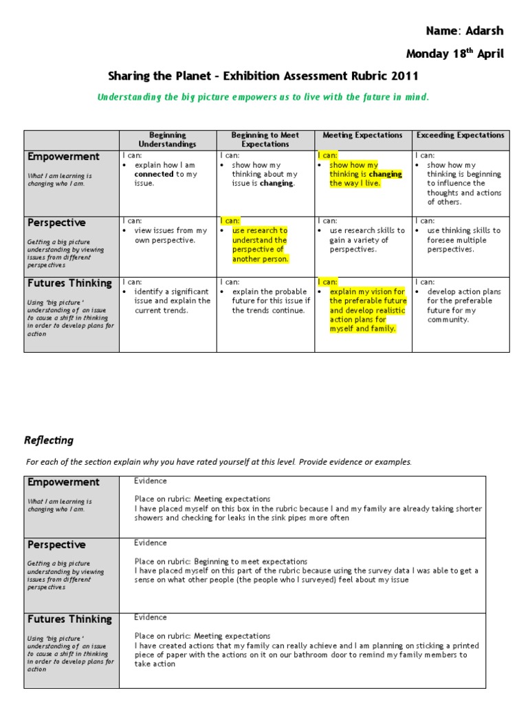 Exhibition Assesment E-Copy 1 | PDF | Rubric (Academic) | Educational ...