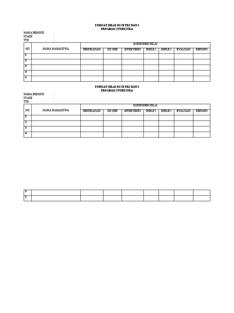 Format Nilai Osce Ners | PDF