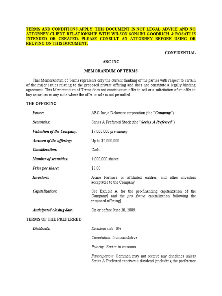 ABC Term Sheet | PDF | Preferred Stock | Stocks