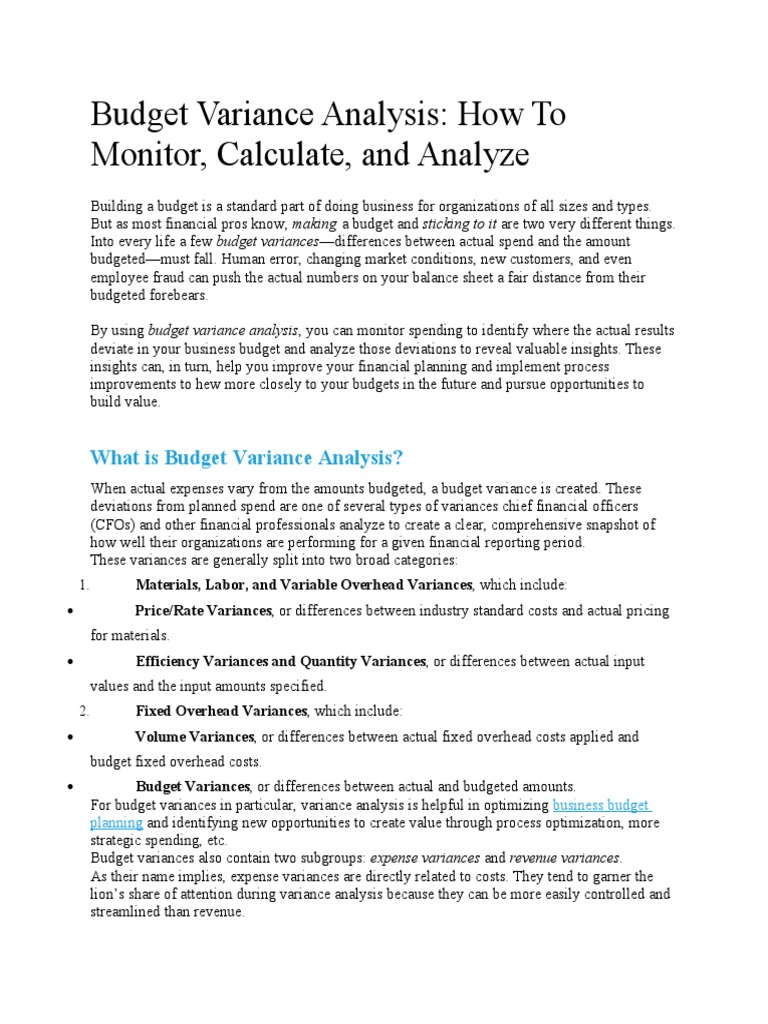 Budget Variance Analysis | PDF | Budget | Variance