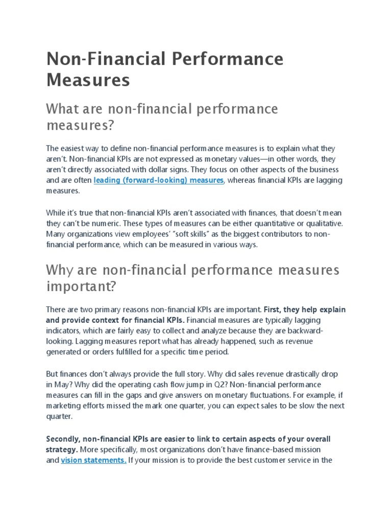 Non Financial Performance Indicators | PDF | Performance Indicator ...