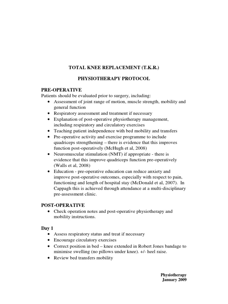 Total Knee Replacement Physiotherapy Protocol | PDF | Wellness