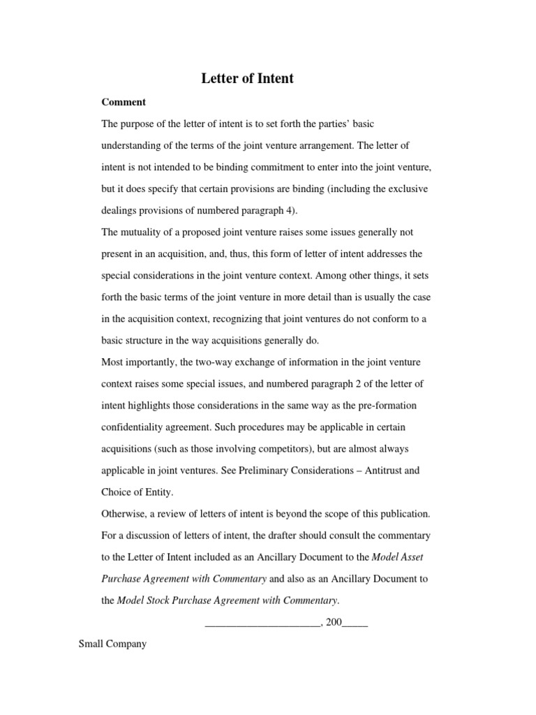Letter of Intent: Comment | PDF | Joint Venture | Offer And Acceptance