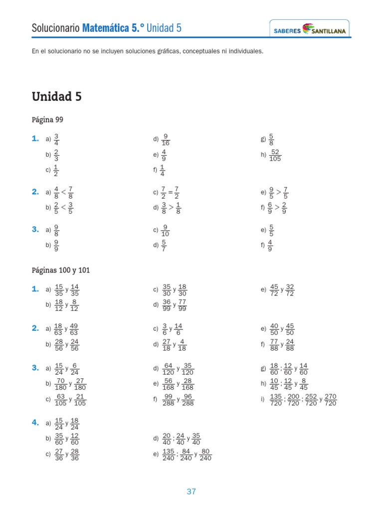 Solucionario Matemáticas 5° Unidad 5 | PDF