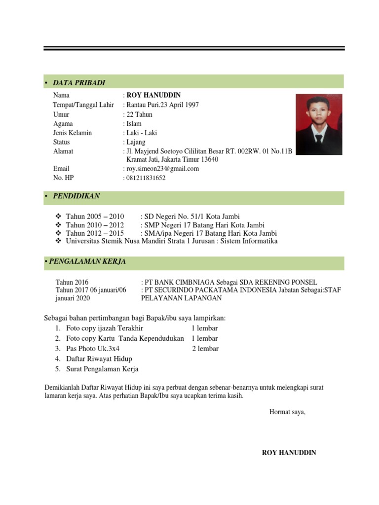 CV Roy Hanuddin: Pendidikan & Pengalaman | PDF