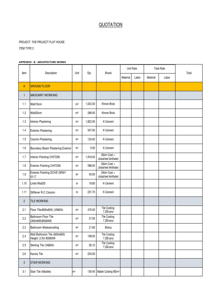 Quotation: Project: The Project Flat House | Download Free PDF | Tile ...