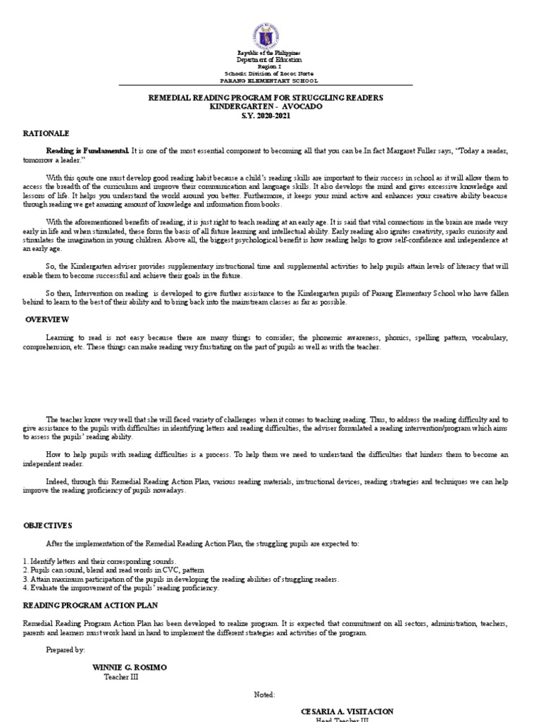 Rationale for Remedial Reading Program | PDF | Neuropsychological ...