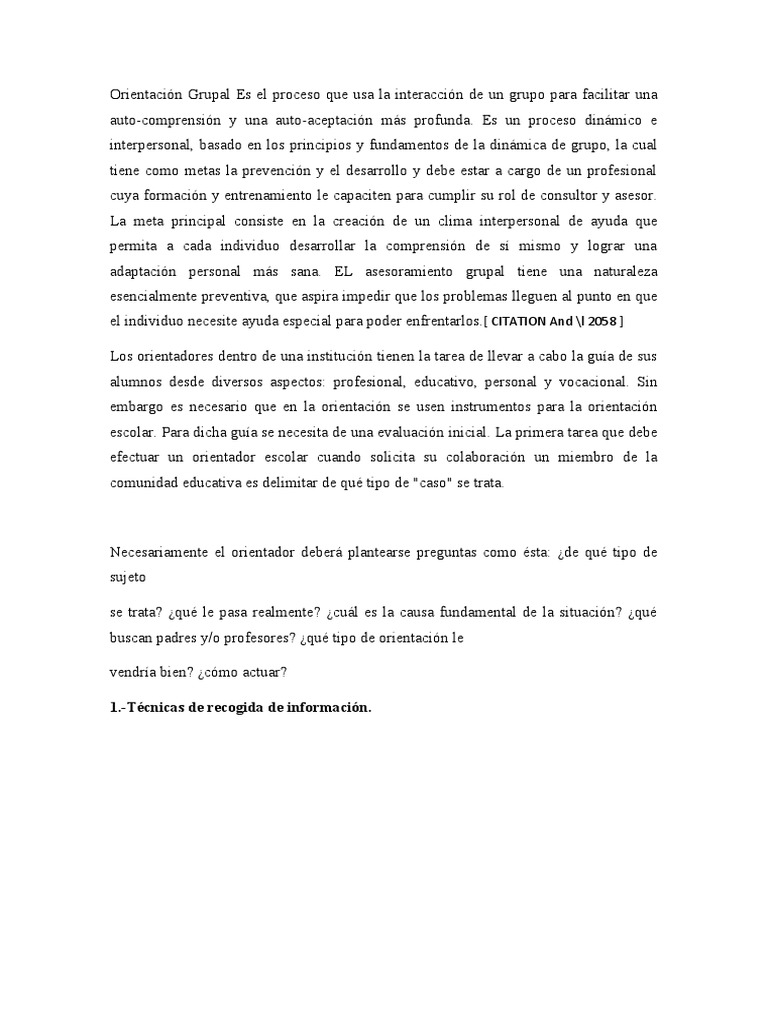Orientación Grupal en Educación | PDF | Sicología | Evaluación