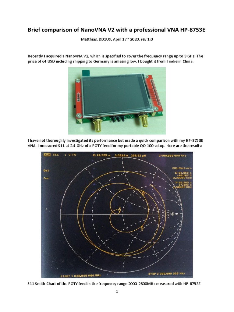 NanoVNA V2 vs HP-8753E VNA Comparison | PDF