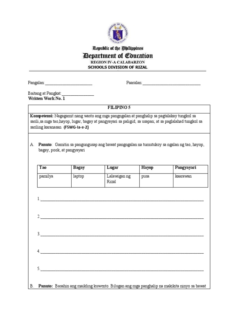 Filipino5 - Written Works 1 | PDF