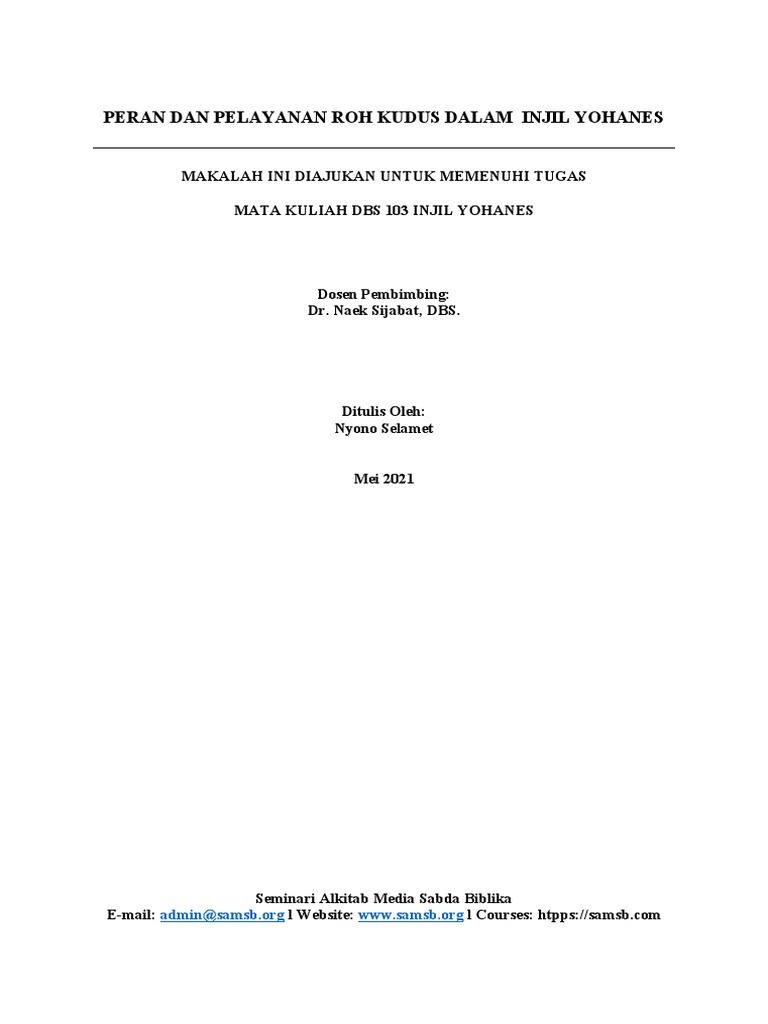 03 DBS 103 Pneumatologi Injil Yohanes | PDF