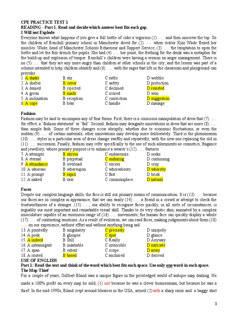 CPE Plus Test1 | PDF | Frankenstein | Lighting