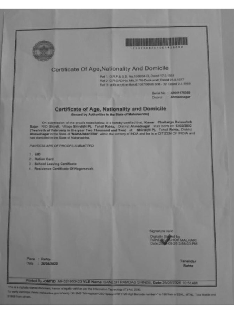 Domicile Certificate | PDF