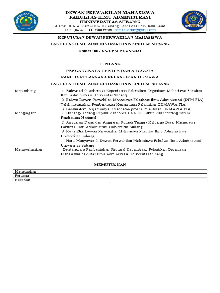 SK Kepanitiaan Pelantikan ORMAWA | PDF