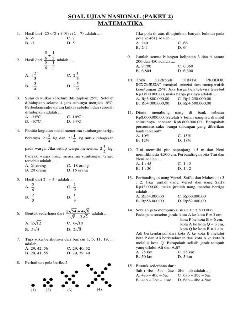 SOAL LATIHAN UN 2020 Paket 2 - 001-001 | PDF