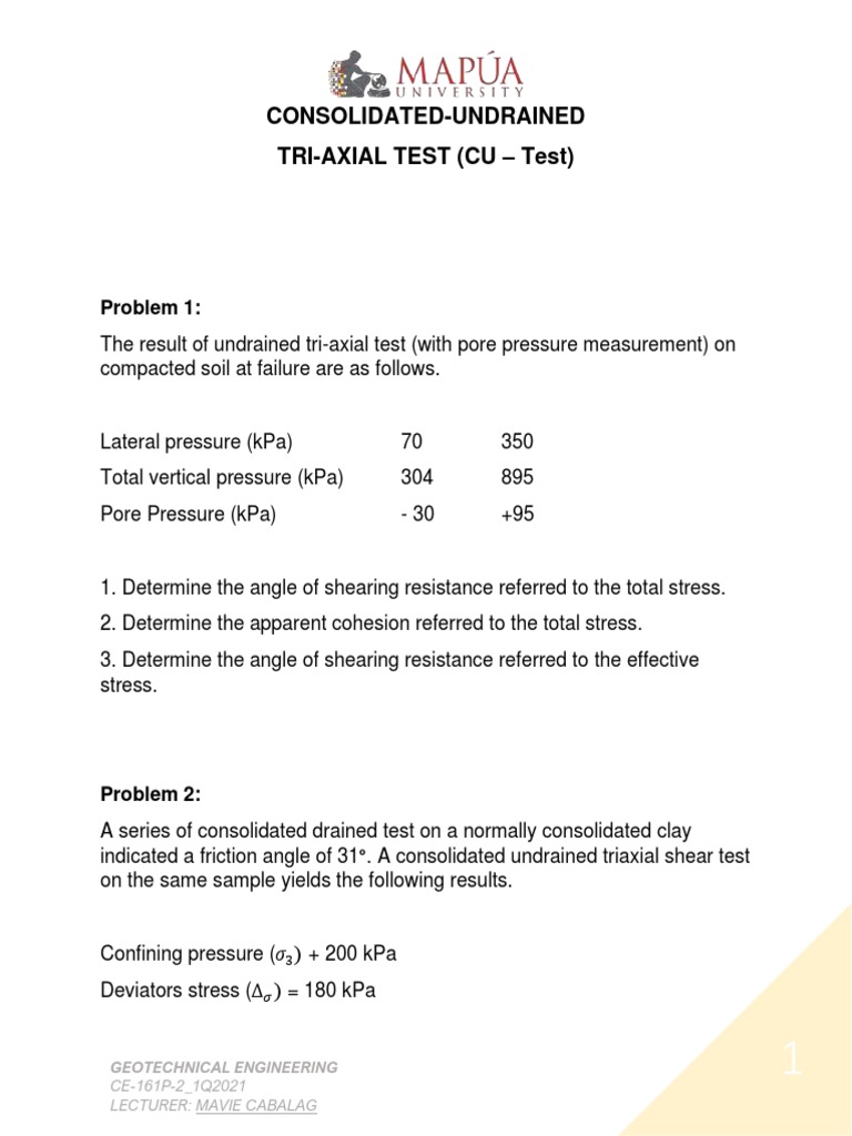 CU Triaxial Test Analysis on Clay Soil | PDF | Soil Mechanics ...