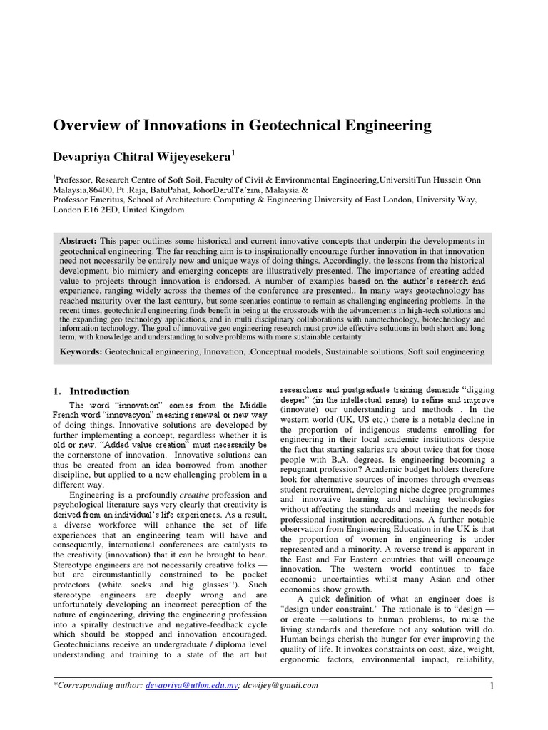Innovations in Geotechnical Engineering: Exploring Historical ...