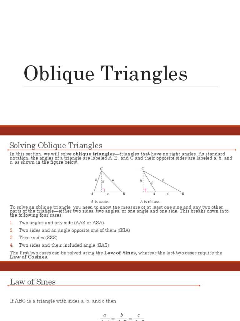 Oblique Triangles | PDF | Triangle | Sine