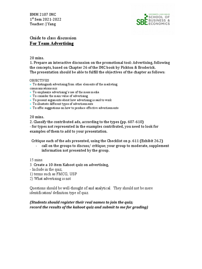 Guide To Class Discussion - Advertising Team | PDF