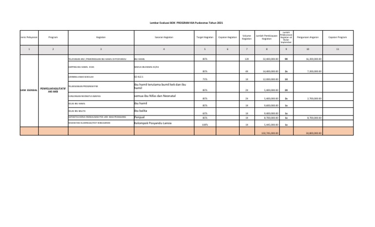 Lembar Evaluasi BOK PROGRAM KIA Puskesmas Tahun 2021: Ibu Hamil Terutama Bumil Kek Dan Ibu Hamil ...