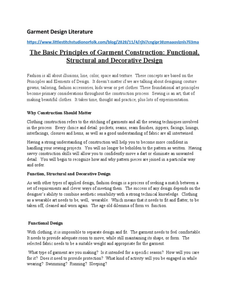 The Basic Principles of Garment Construction: Functional, Structural ...