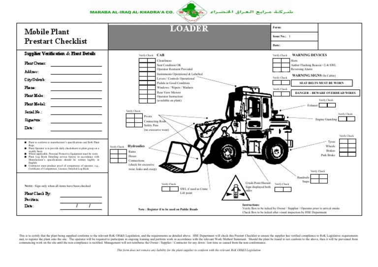 Mobile Plant Prestart Checklist | PDF | Truck | Motor Vehicle
