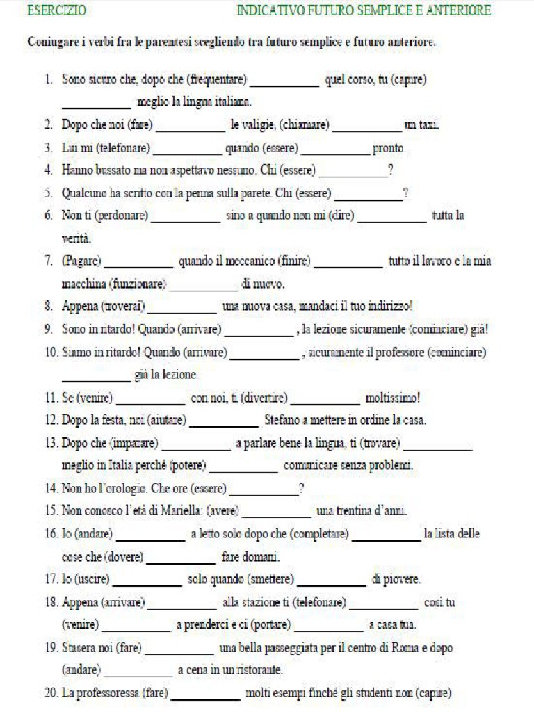 Esercizi - Futuro Semplice - Composto | PDF