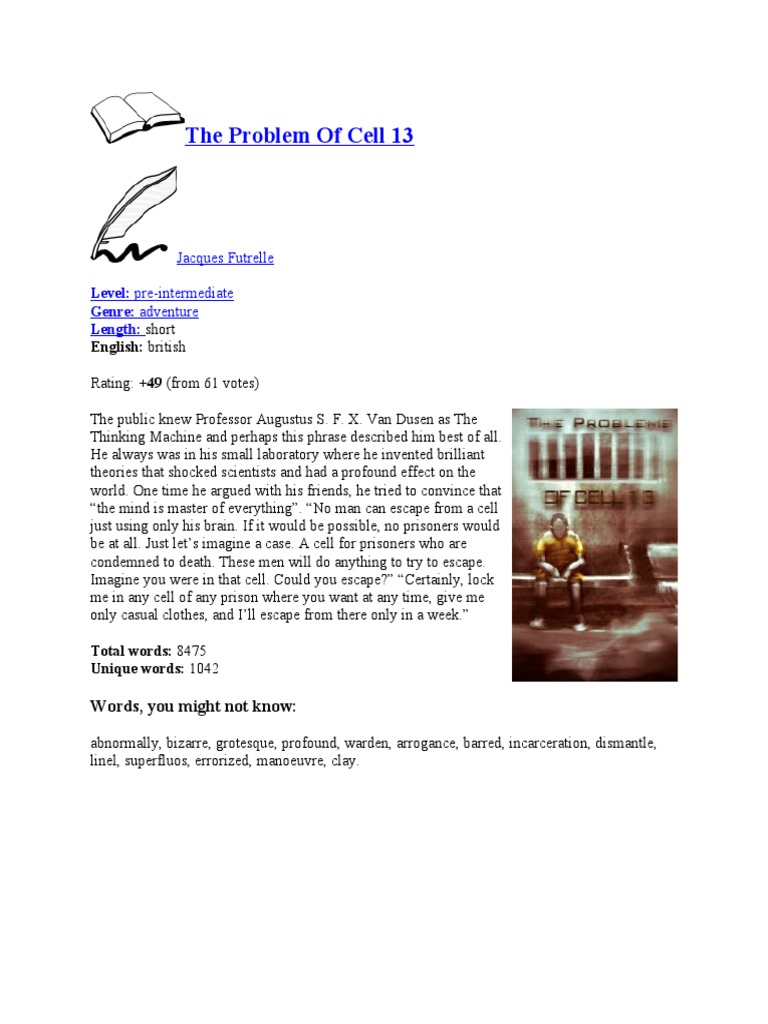 SYNOPSIS - The Problem of Cell 13 | PDF