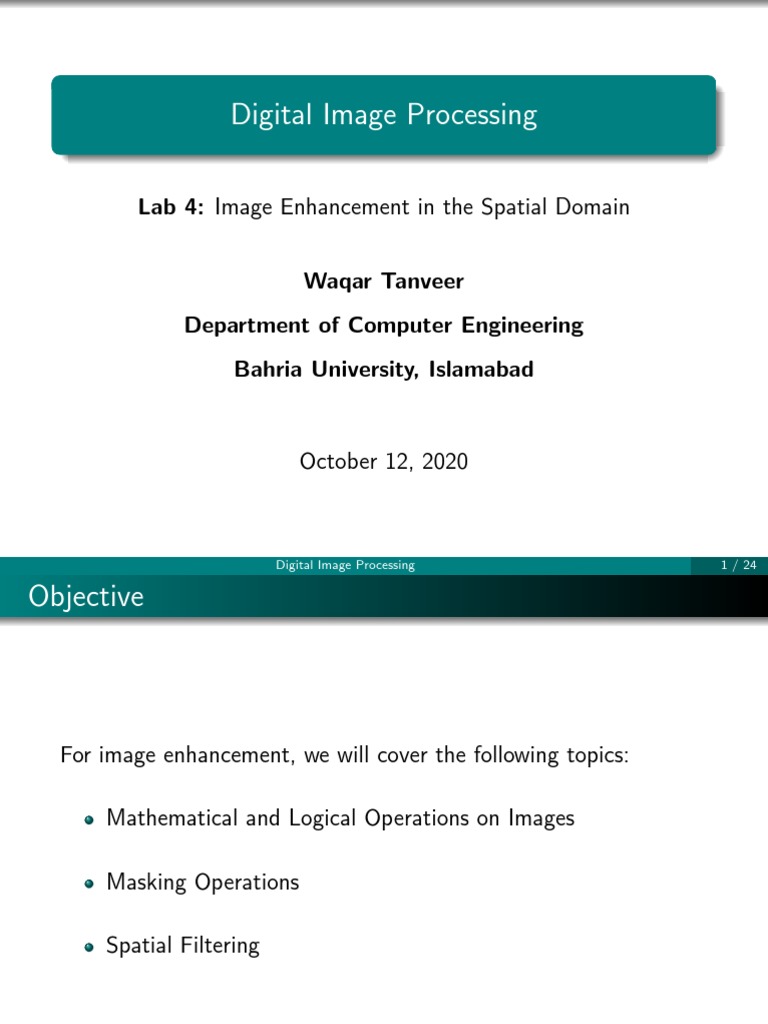 Digital Image Processing: Lab 4: Image Enhancement in The Spatial Domain | PDF | Filter (Signal ...