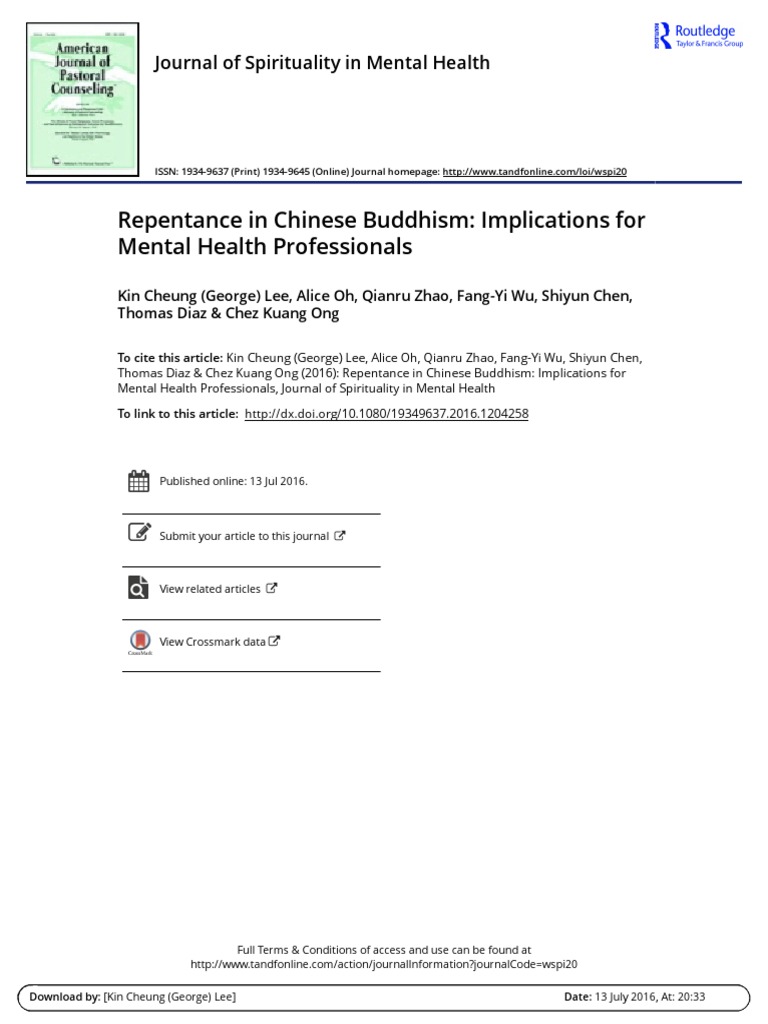 Repentance in Chinese Buddhism Implications For Mental Health ...