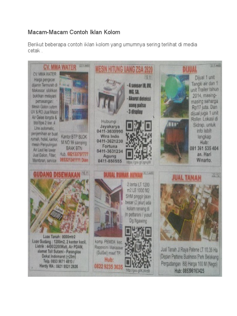 Contoh Iklan Kolom | PDF