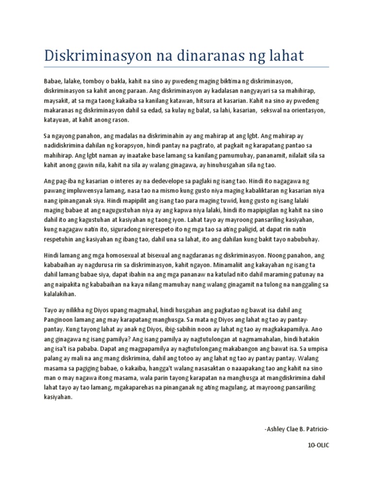 Diskriminasyon Sa Lahat NG Kasarian | PDF