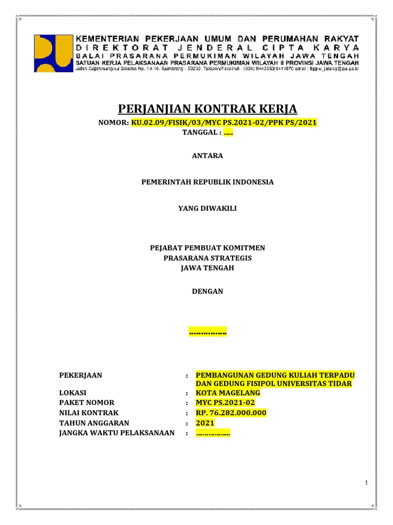 Kontrak Pembangunan Gedung Untidar | PDF