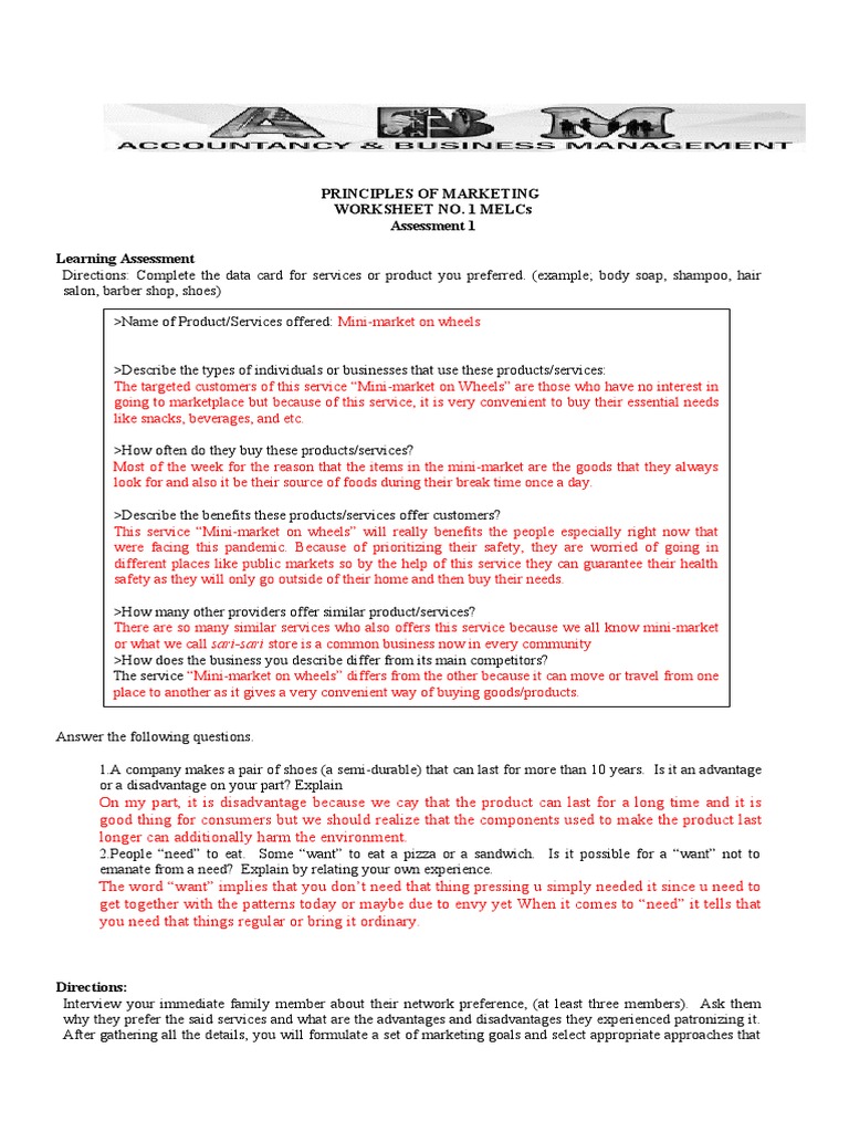 Principles of Marketing Worksheet 1 | PDF | Convenience Store | Economies