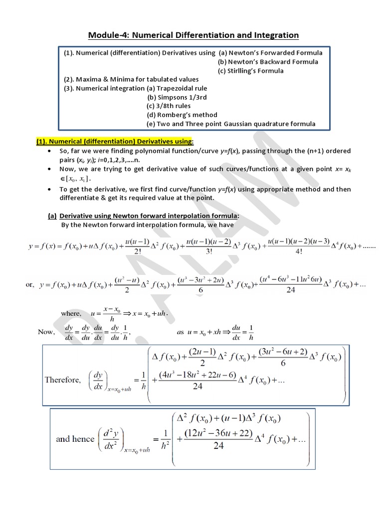 Module-4: Numerical Differentiation and Integration | Download Free PDF ...