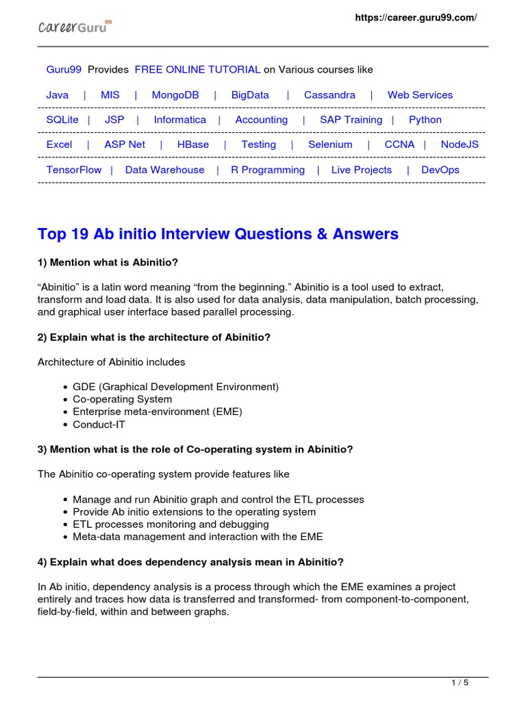 Top 19 Abinitio Interview Questions | PDF | Parallel Computing | Databases