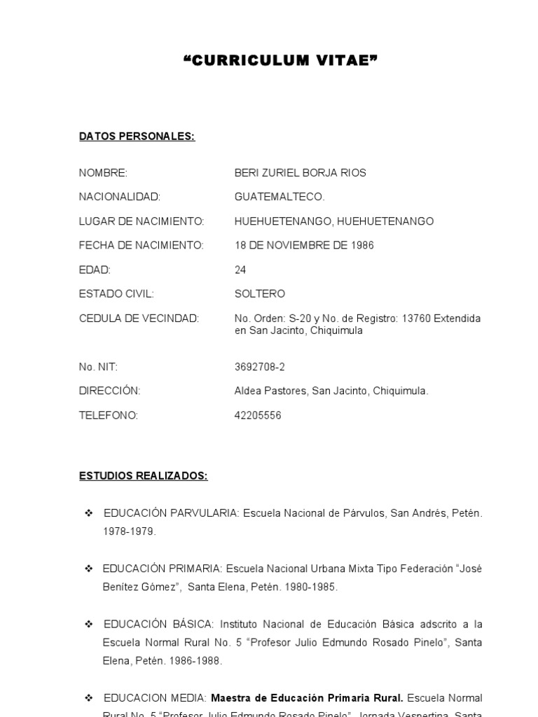 Curriculum (Machote) | Descargar gratis PDF | Departamento de Petén ...
