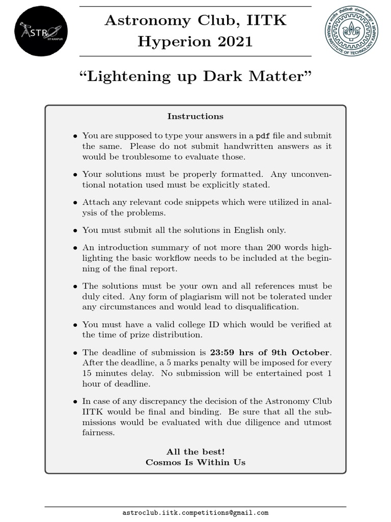Astronomy Club, IITK Hyperion 2021 "Lightening Up Dark Matter" | PDF ...