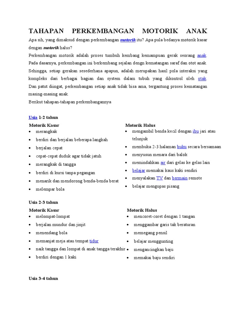 Tahapan Perkembangan Motorik Anak | PDF