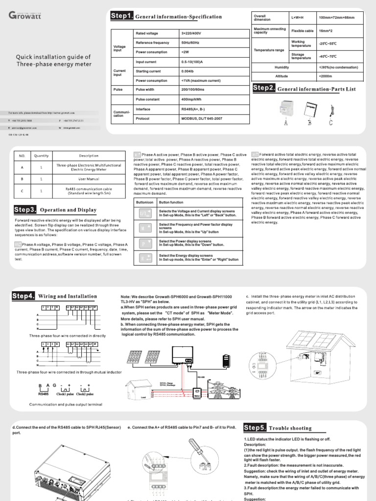Growatt Three-Phase Meter TPM Quick Installation Guide | PDF | Physical ...