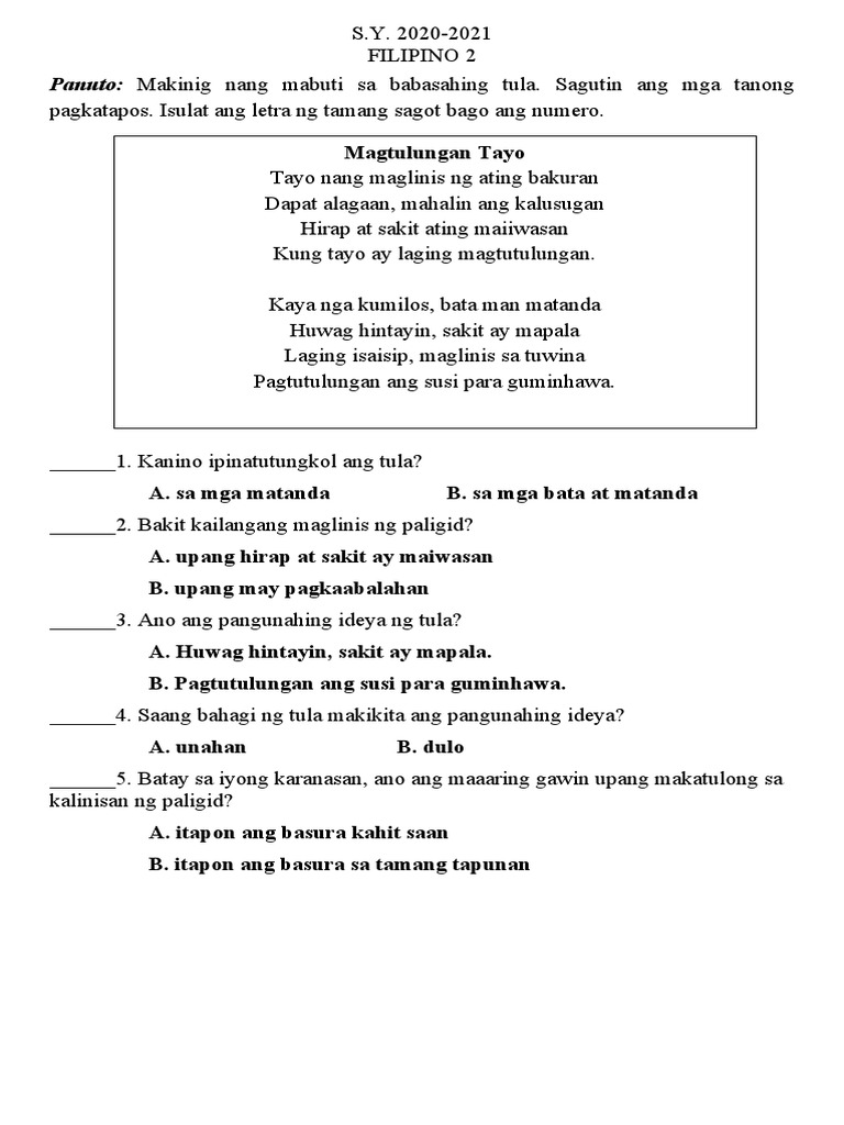 GR2 Q1 Filipino Worksheets REMEDIAL Week 1 | PDF