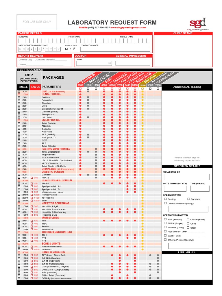 Lab Request Form | PDF | Cholesterol | High Density Lipoprotein