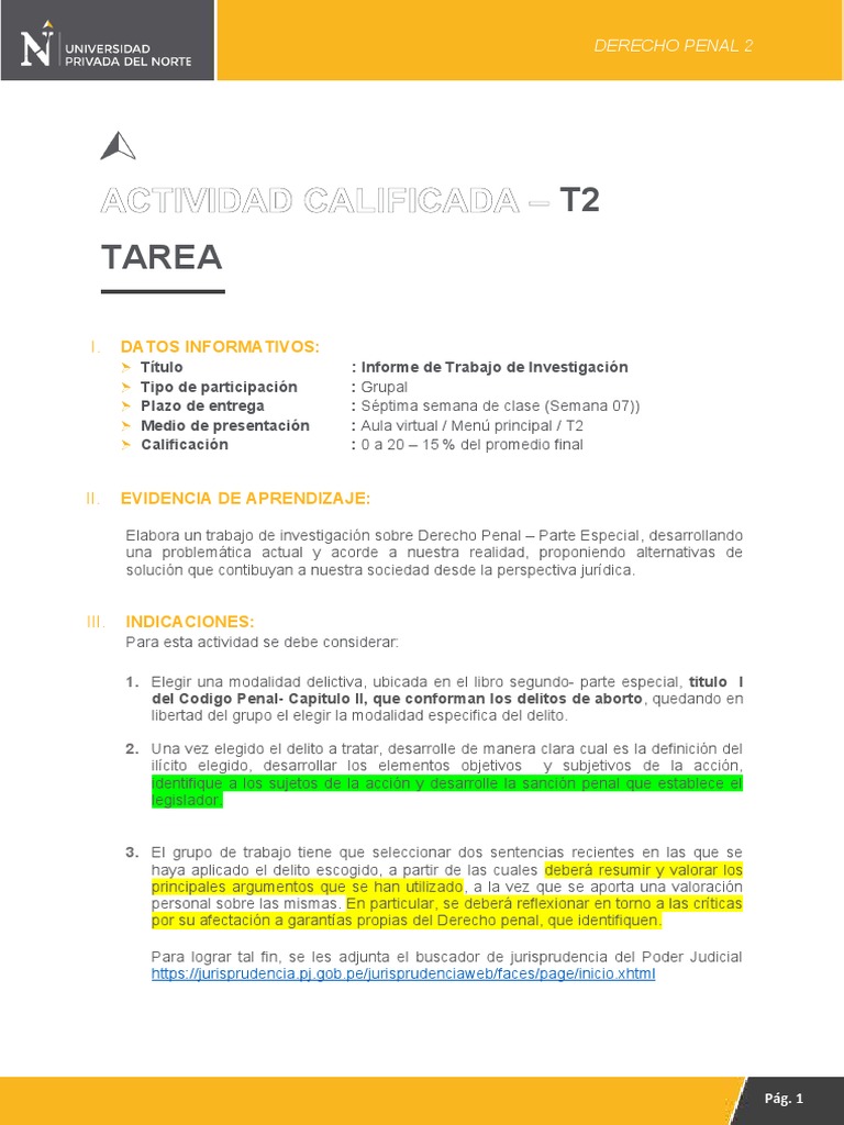 Actividad Calificada - : T2 Tarea | PDF | Derecho penal | Justicia