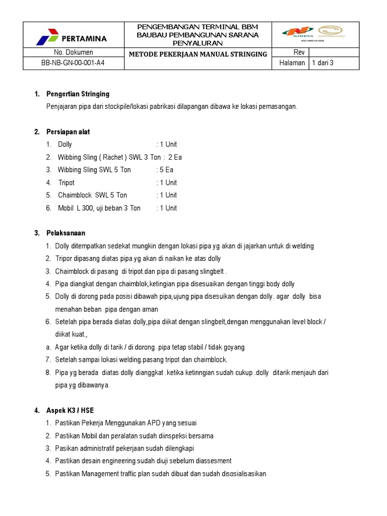 METODE STRINGING PIPA - Rev.01 | PDF